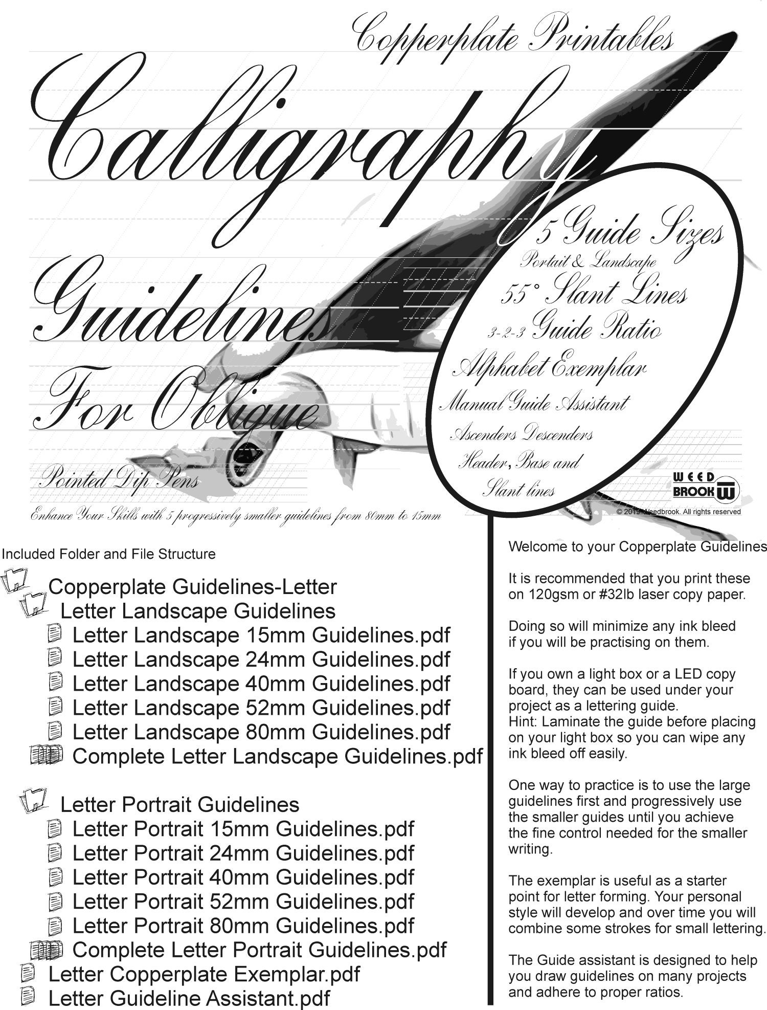 Hand Lettering Guide Letter Size Printable 55 Slant Copperplate ...