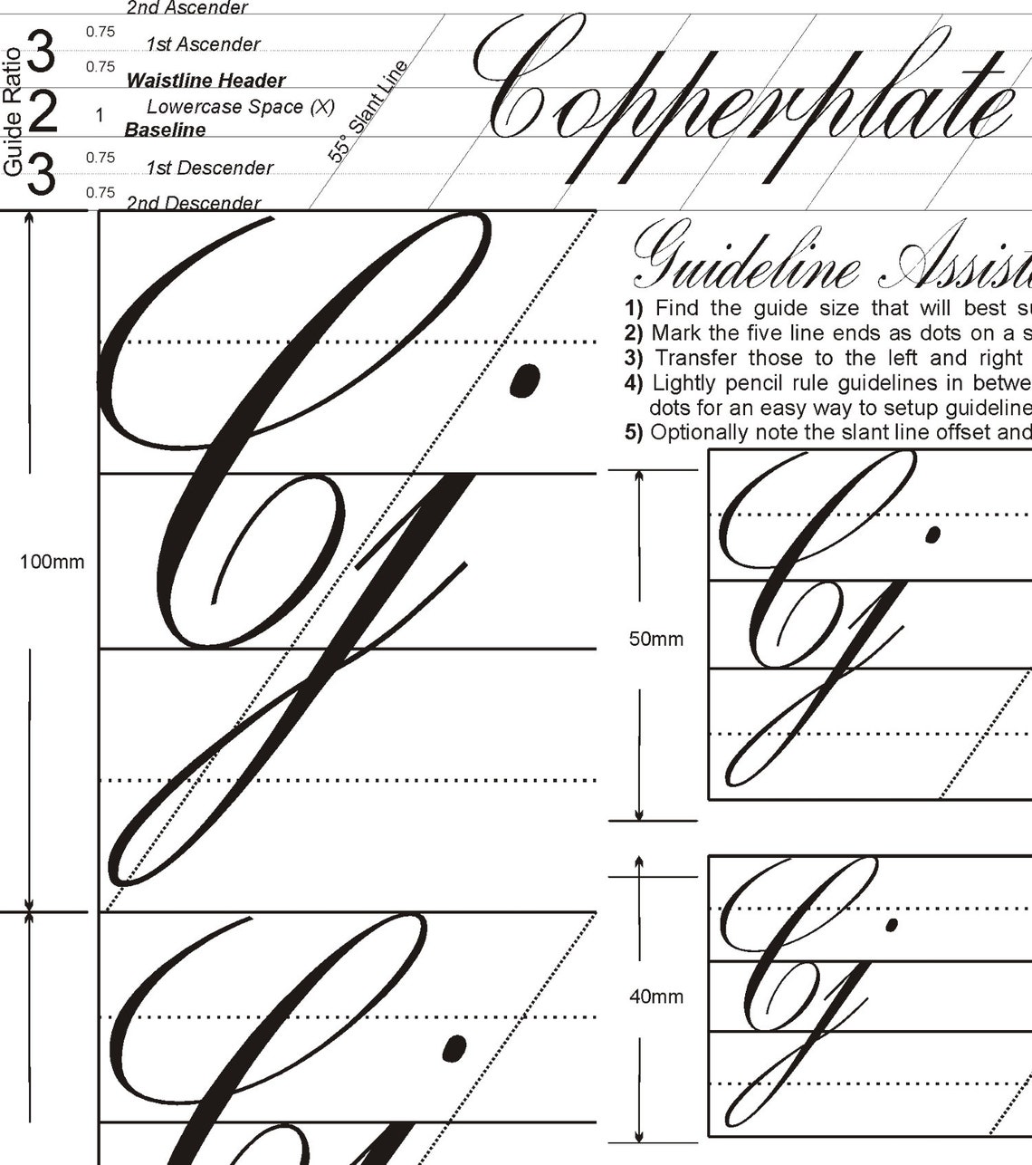 Hand Lettering Guide Letter Size Printable 55 Slant | Etsy