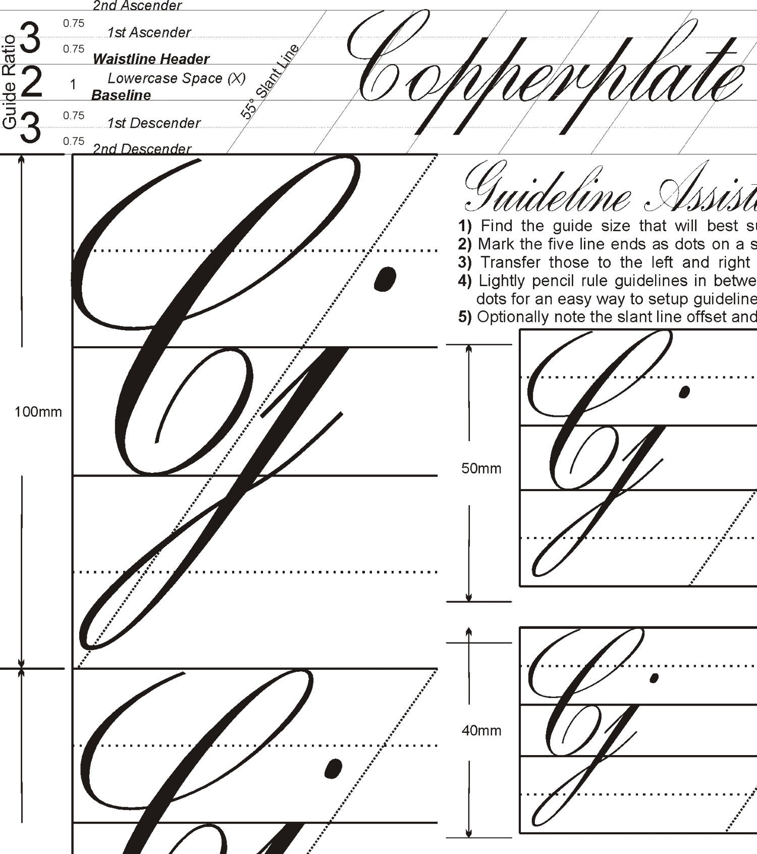 Hand Lettering Guide Letter Size Printable 55 Slant | Etsy