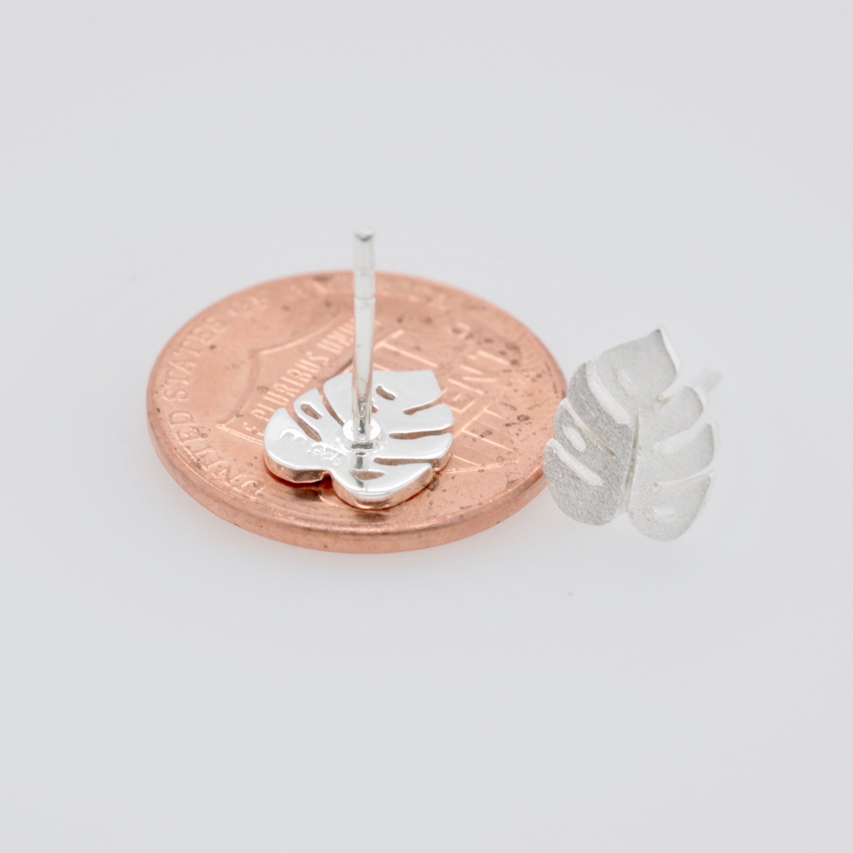 Monstera Leaf Stud Earrings in Sterling Silver 925 Tropical | Etsy