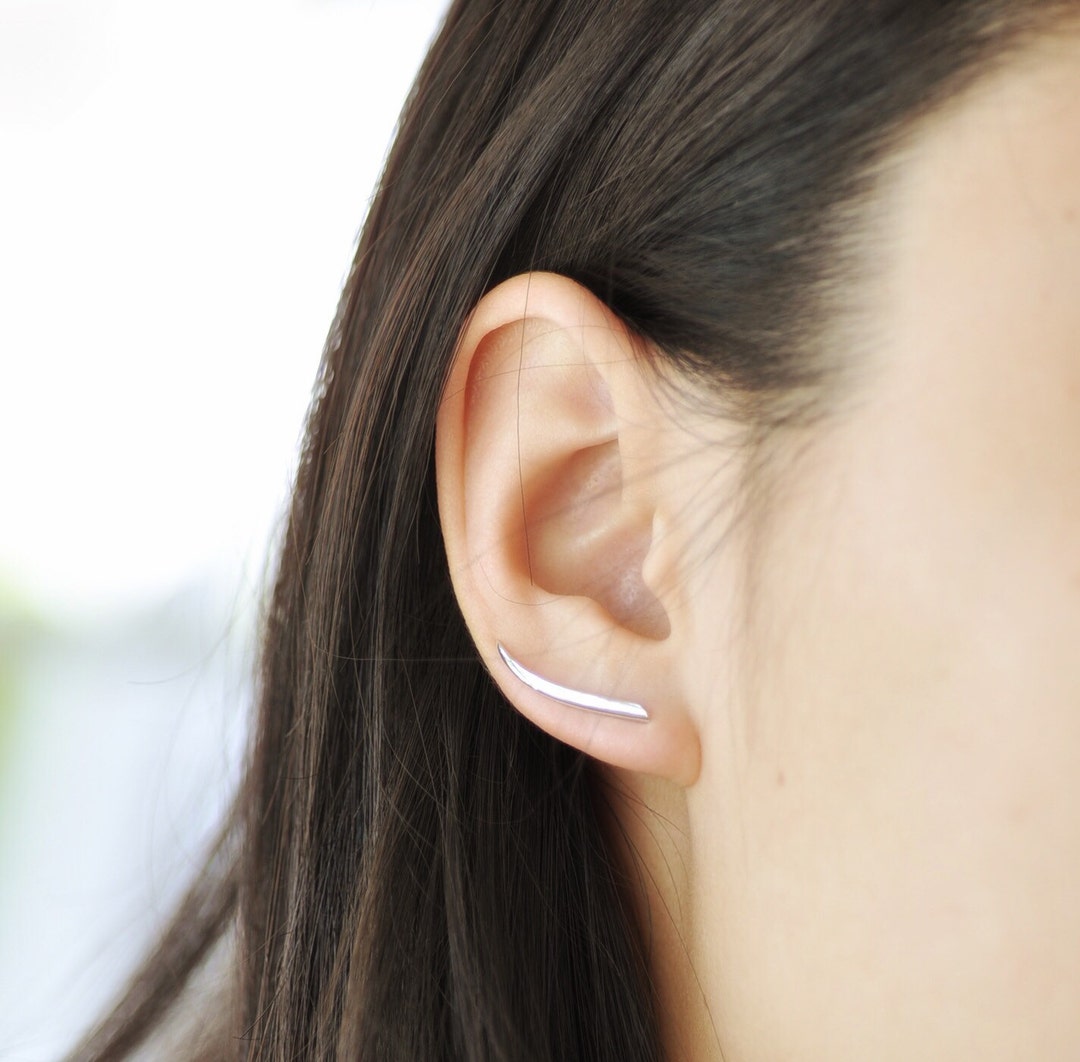 Sterling Silver Ear Climber, Ear Pin, Curve Ear Climber, Simple Ear ...