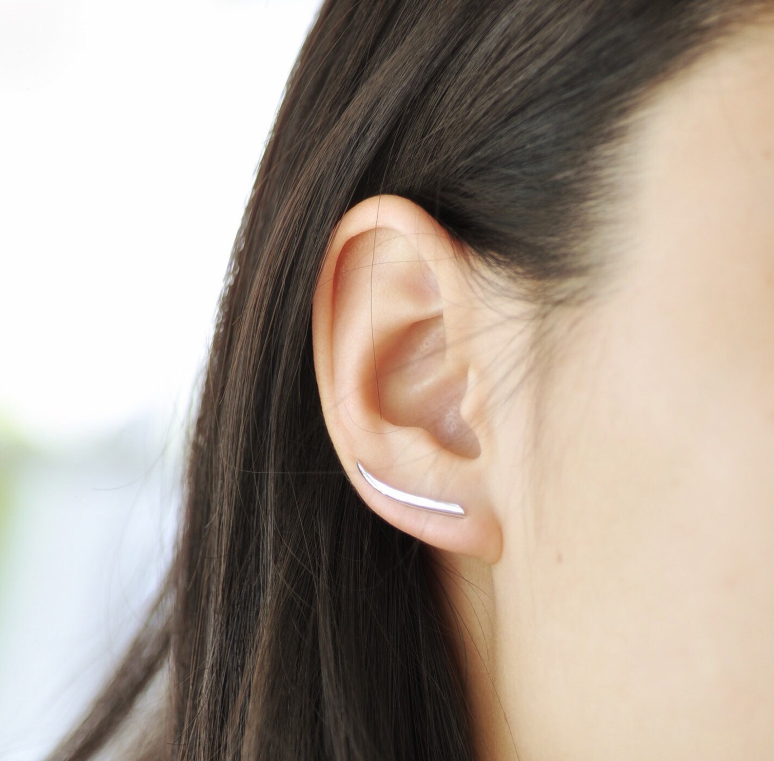 Sterling Silver Ear Climber Ear Pin Curve Ear Climber | Etsy