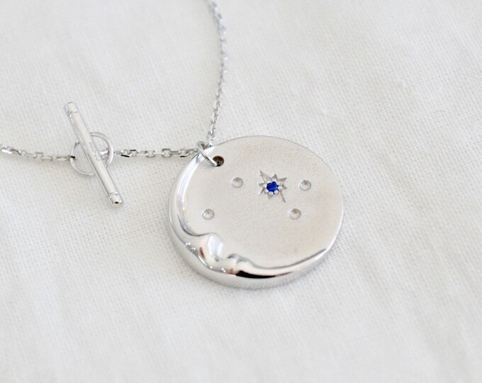 Moon and North Star Disc Toggle Necklace in Sterling Silver, Moon ...