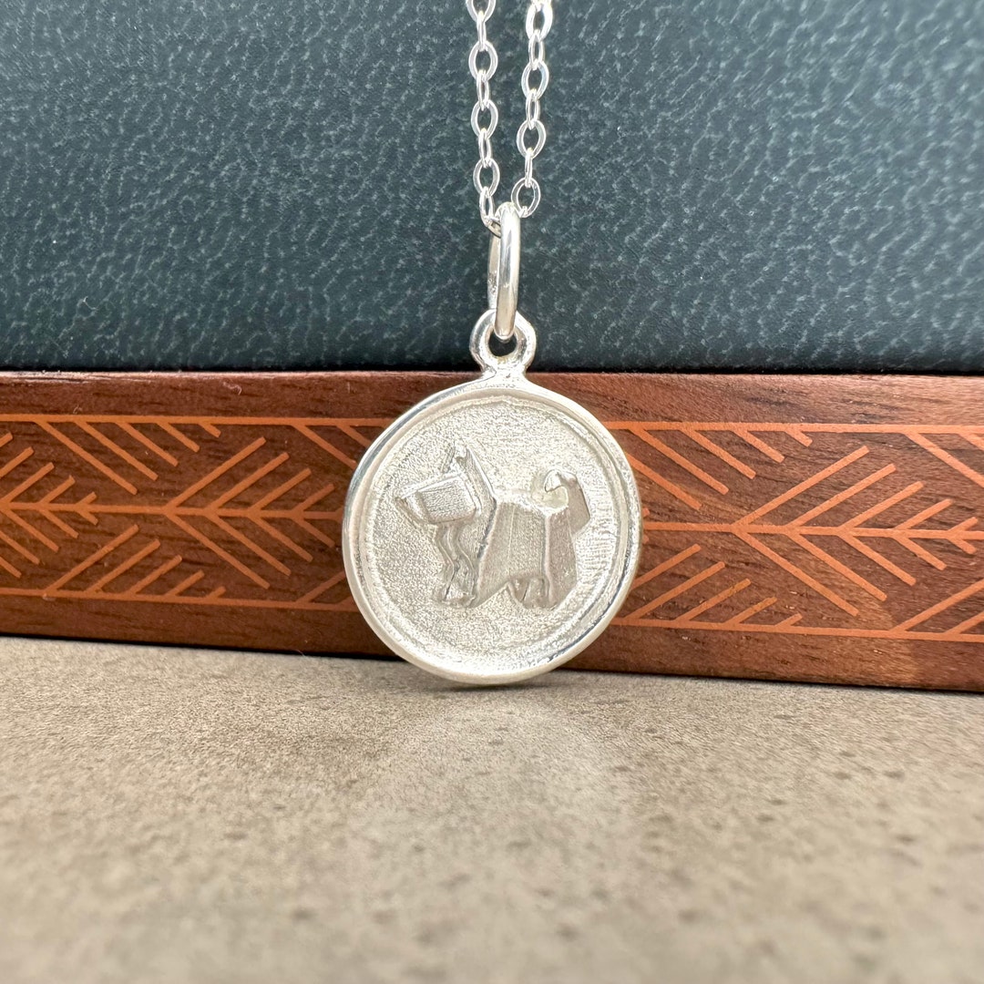 Origami DOG Disc Necklace in Sterling Silver 925, Silver Dog Necklace ...