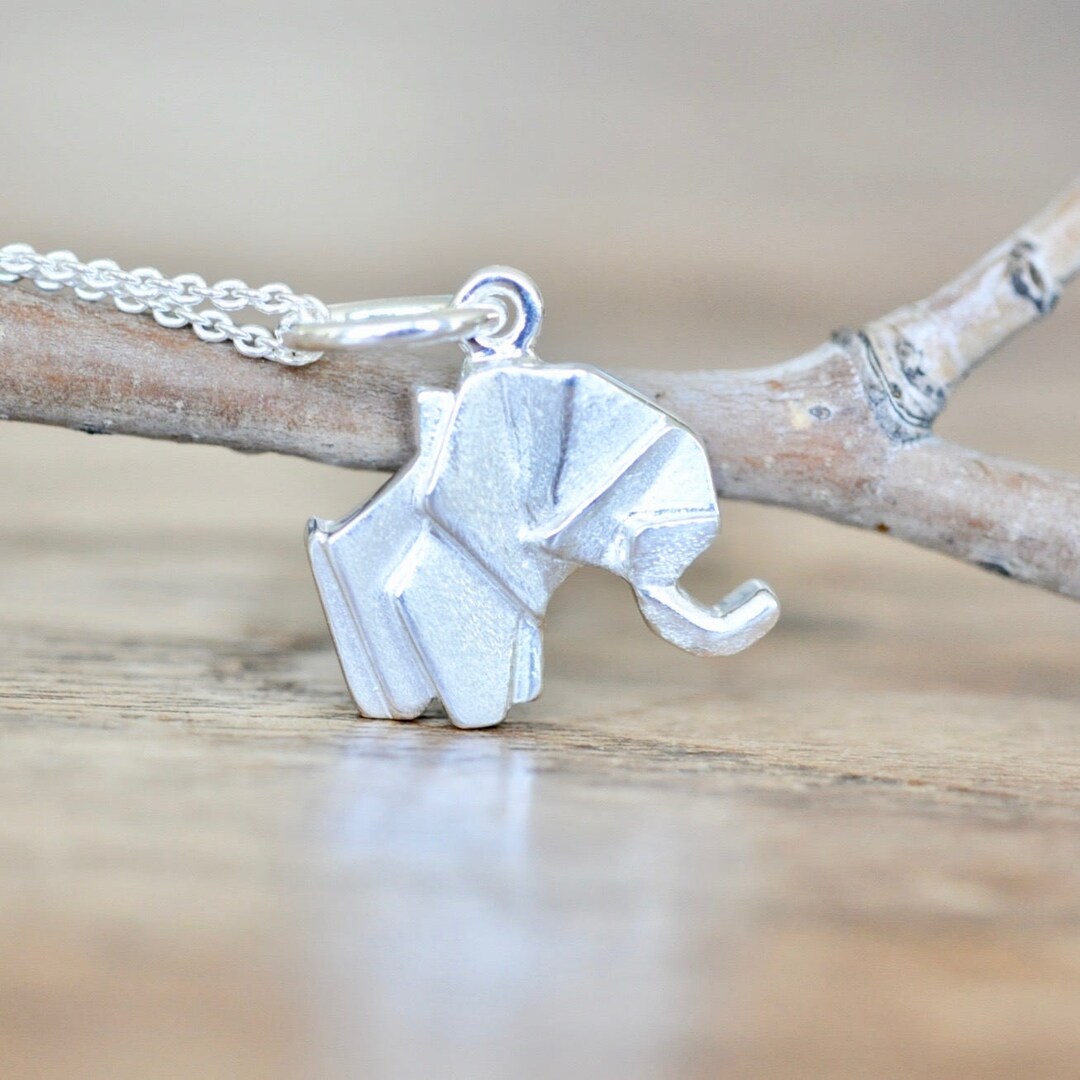 Origami Elephant Necklace in Sterling Silver, Geometric Elephant ...