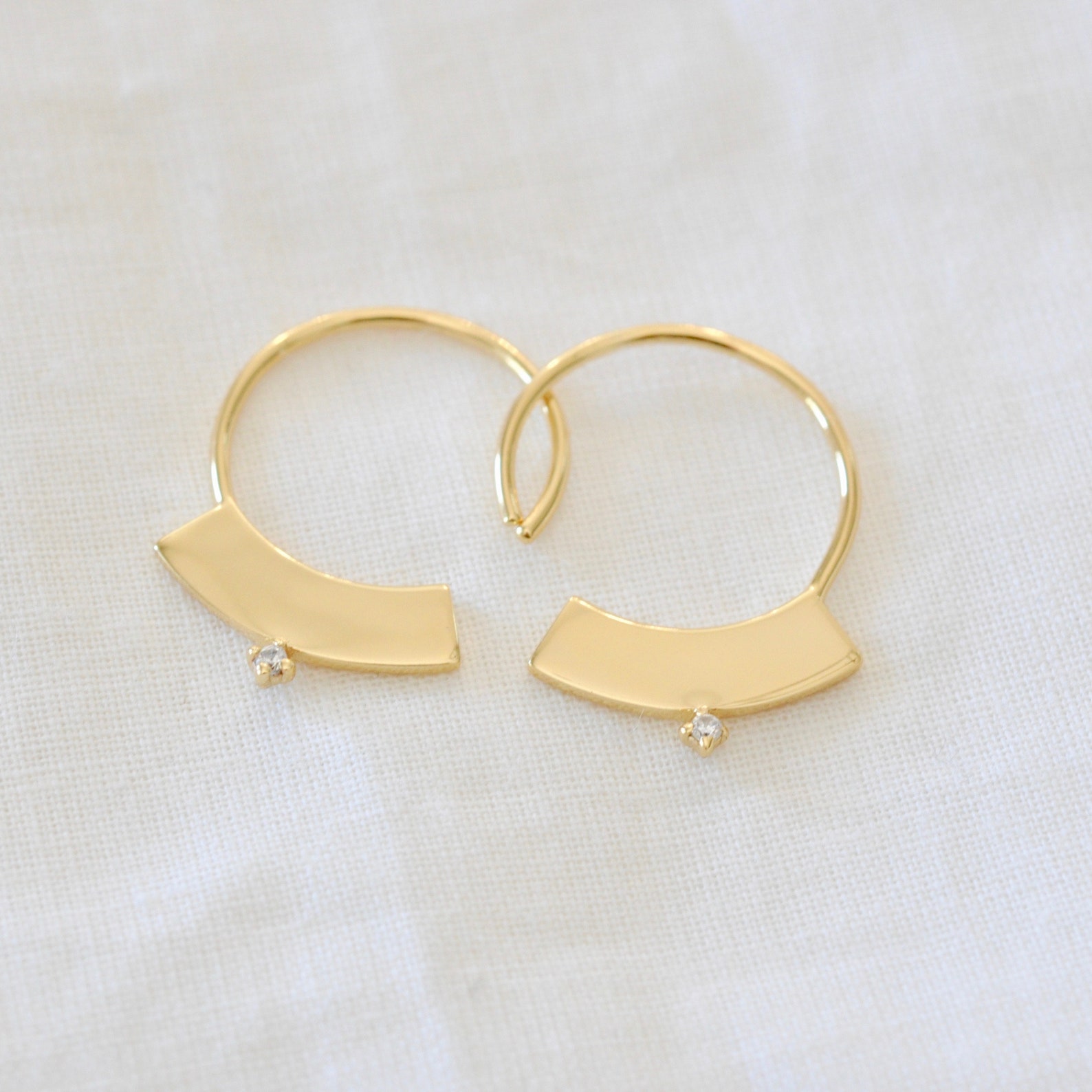 Gold Simple Hoops With a Flare, Everyday Small Hoops, Sterling Silver ...