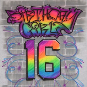 Airbrushed T Shirt Graffiti 80's Style Birthday Girl Birthday Boy ...