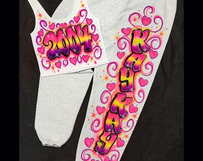 Airbrush Name 2 PC Set Crop Tank/sweatpants Birth Year Custom ...
