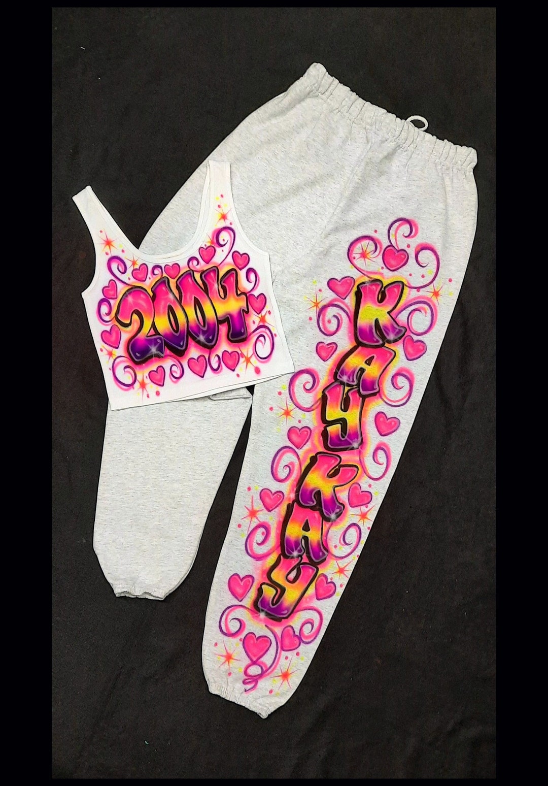 Airbrush Name 2 PC Set Crop Tank/sweatpants Birth Year Custom ...