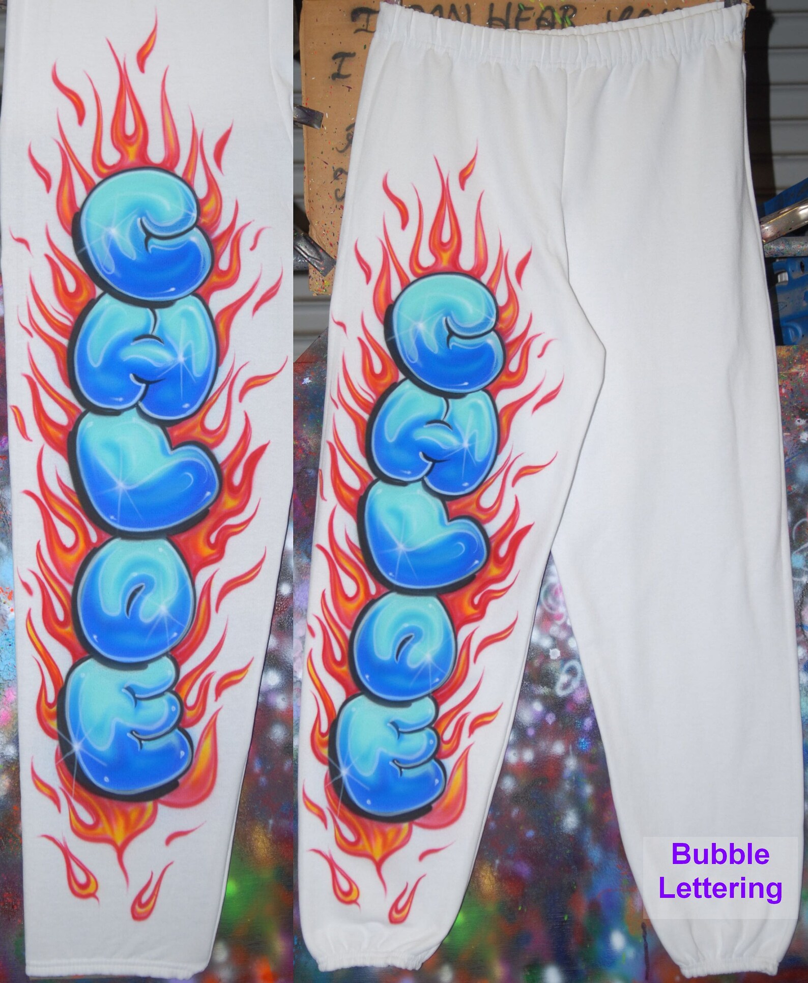 Airbrush Sweatpant Block Letter Name Party Pants Old School - Etsy