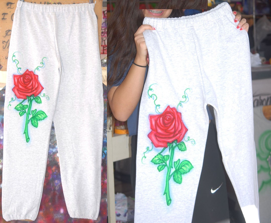 Airbrush Sweatpants Rose Long Stem Rose Party Pants Red Hot - Etsy