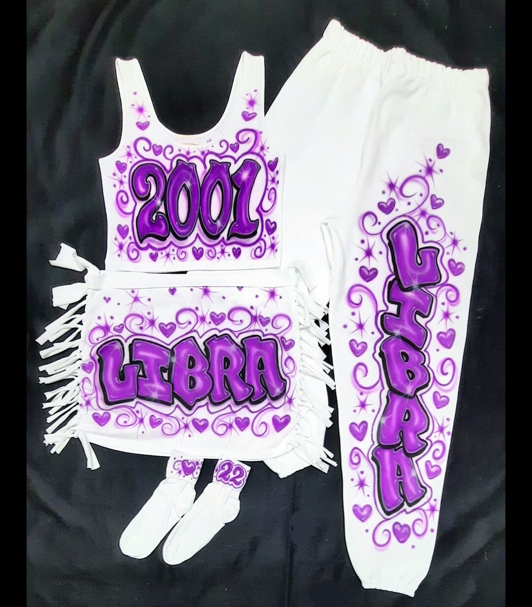 Airbrush Name 4 PC Set Crop Tank Sweatpants T-shirt Side Tied Skirt ...