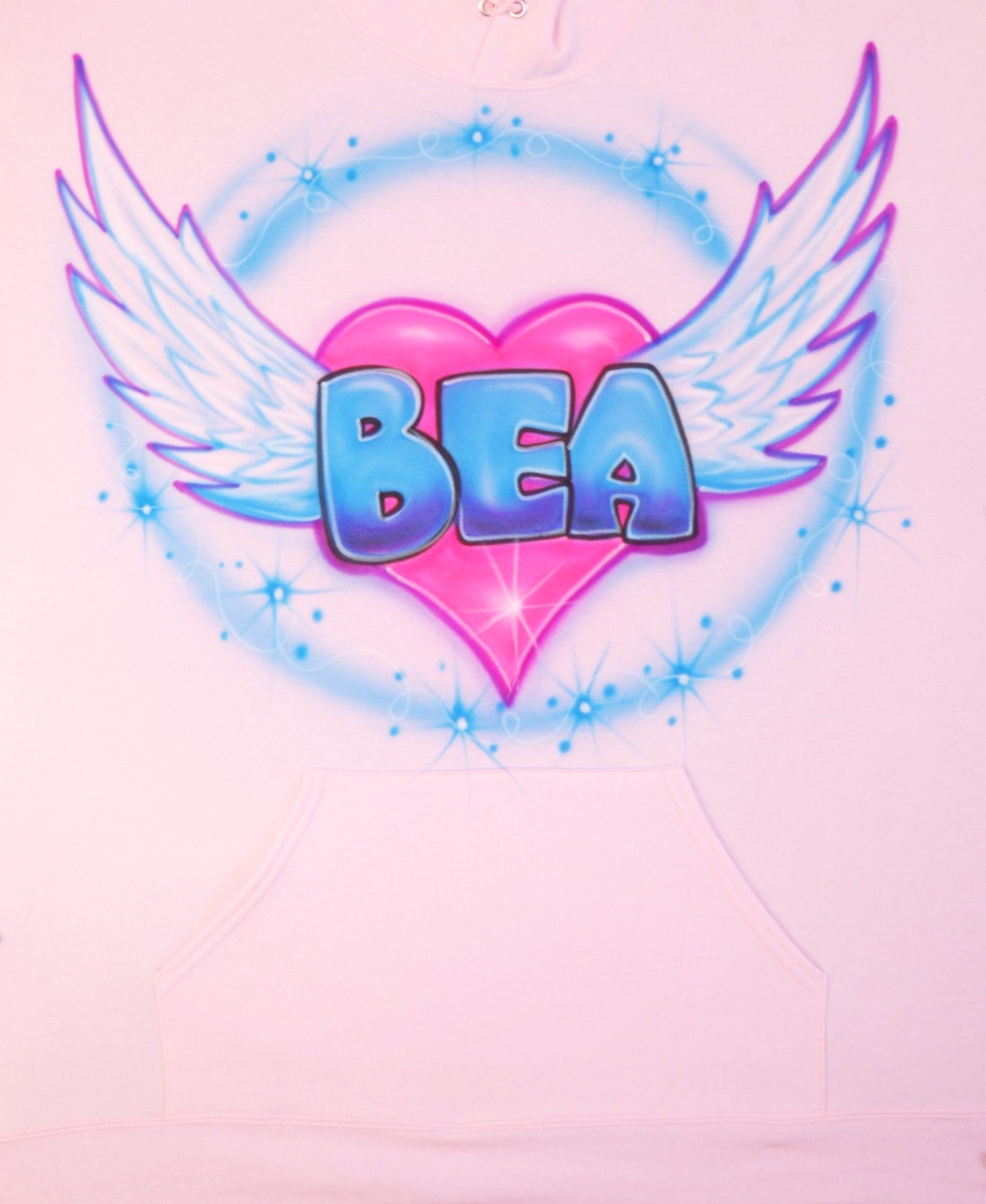 Airbrush Baby Pink Angel Hoodie T Shirt Wings Heart Name Bea | Etsy