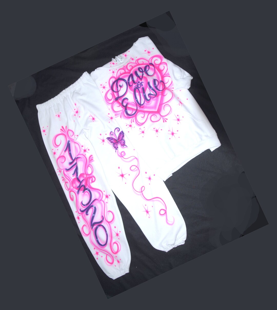 Airbrush Outfit Couple Names Heart Hoodie Sweatpants Set Anniversary ...