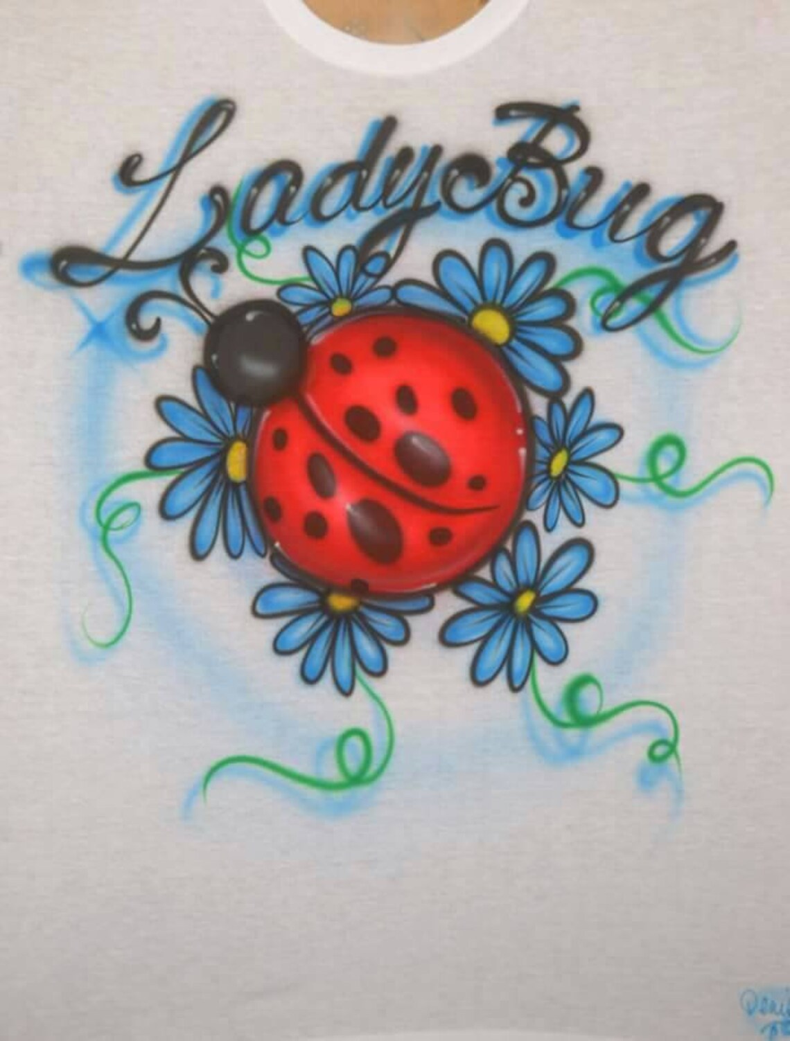 Airbrush Lady Bug Daisies Flowers Name Custom Airbrushed Girls - Etsy