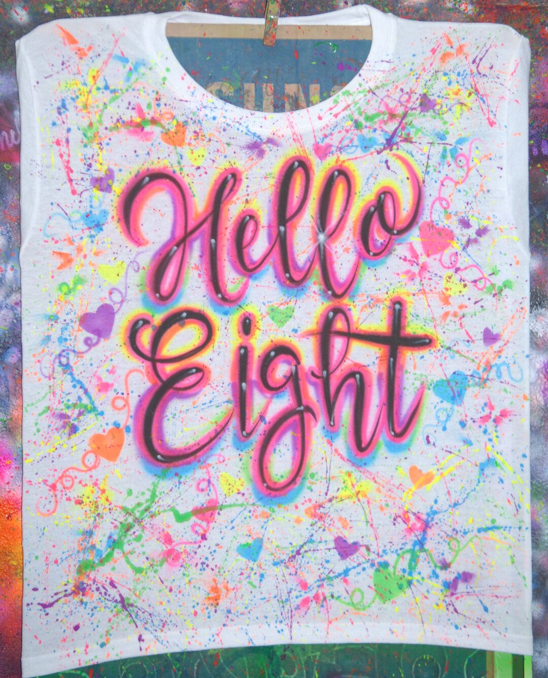 Hello Eight Birthday T Shirt Paint Brush Splatter Spatter Neon ...