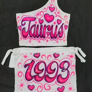 Airbrush Set Taurus 90s Baby 1993 Zodiac Sign Ram Crop One Shoulder Top ...
