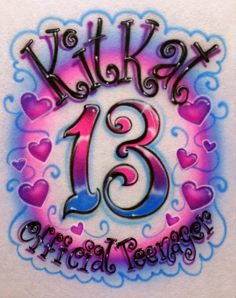 Airbrush 13 Birthday Official Teenager Number Thirteen Design - Etsy