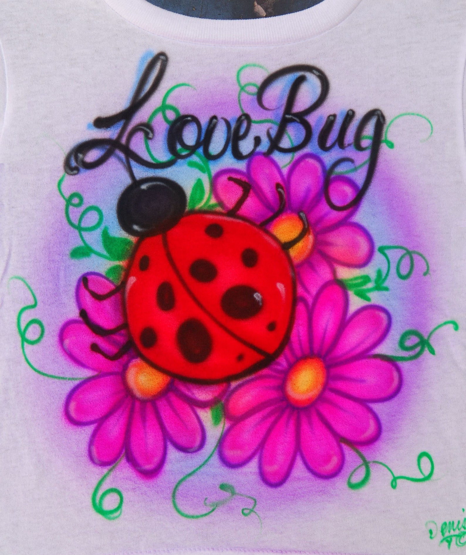 Airbrush Lady Bug Daisies Flowers Name Custom Airbrushed Girls - Etsy