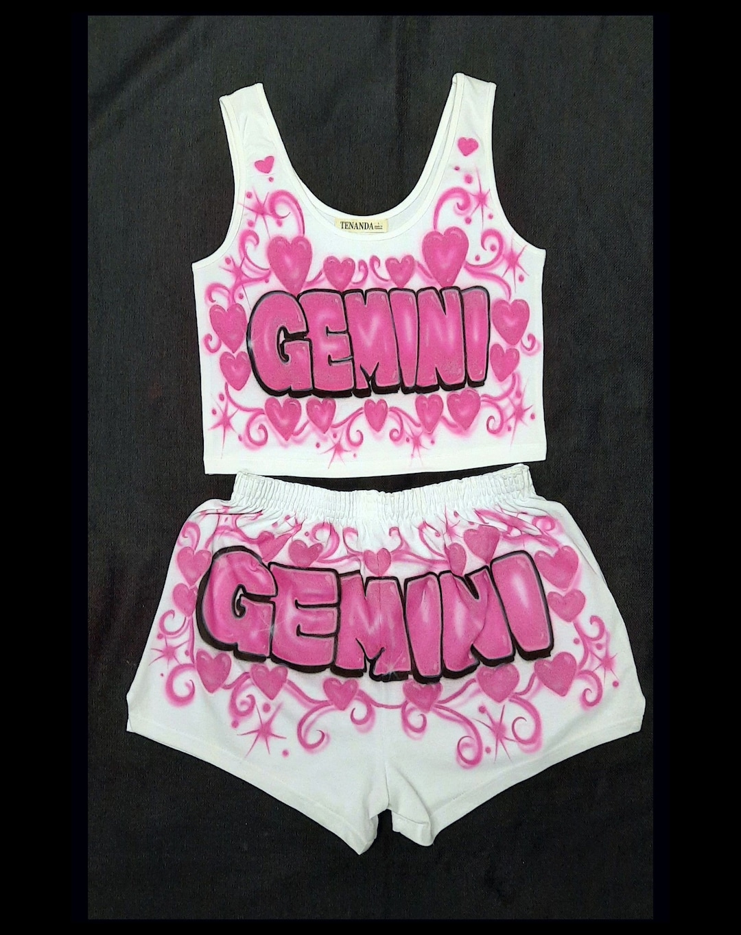 Airbrush Shorts Crop Top Zodiac Gemini Tingz Name Heart Birthday Custom ...