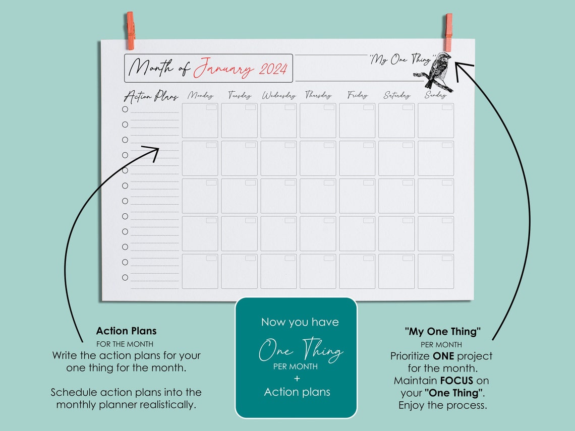 My One Thing. 3 PAGE PLANNER. Year, Month & Week Planners. Printable ...