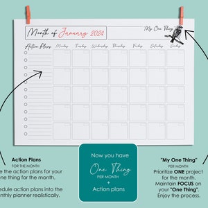 My One Thing. 3 PAGE PLANNER. Year, Month & Week Planners. Printable ...