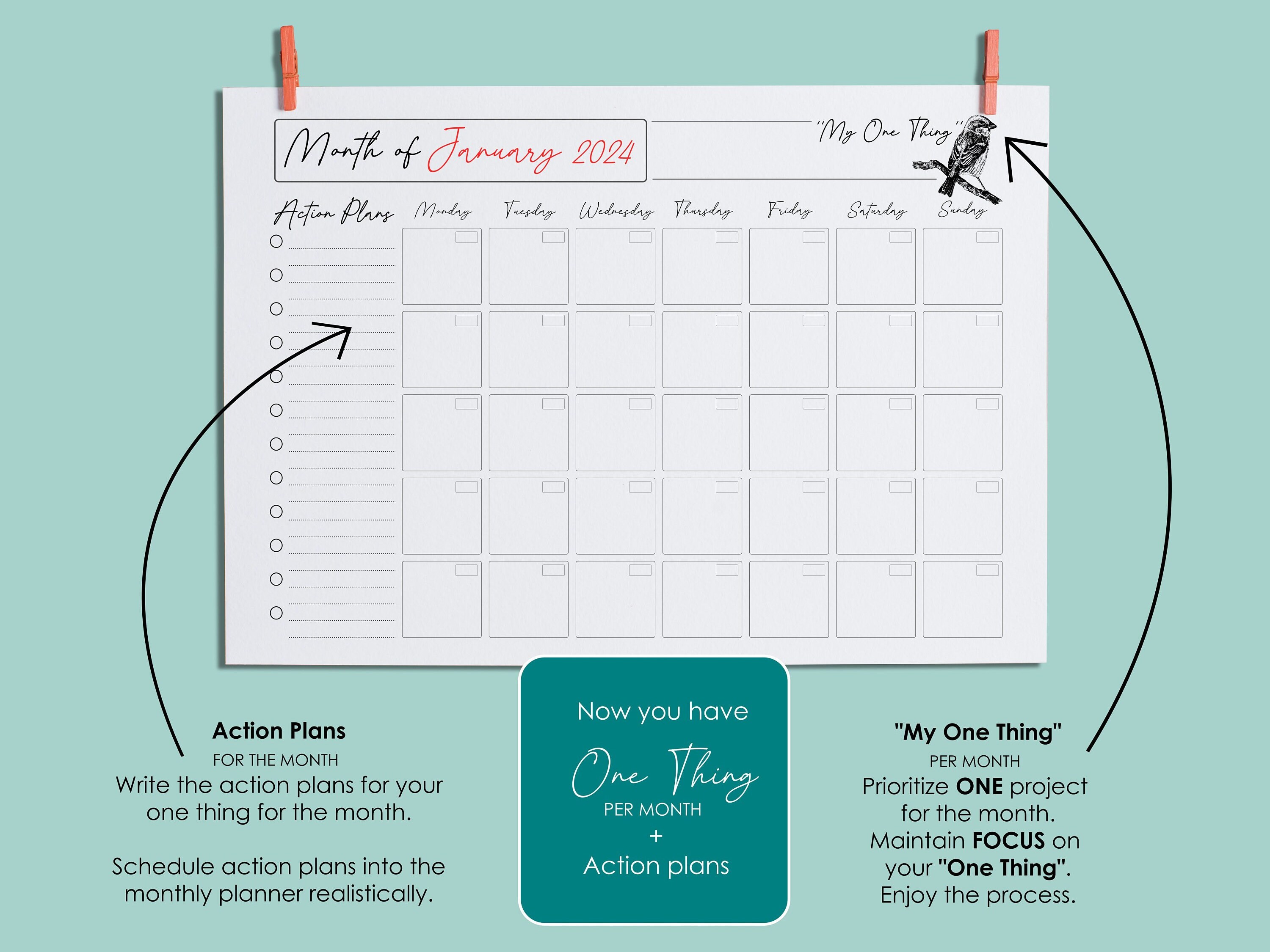 My One Thing. 3 PAGE PLANNER. Year, Month & Week Planners. Printable ...