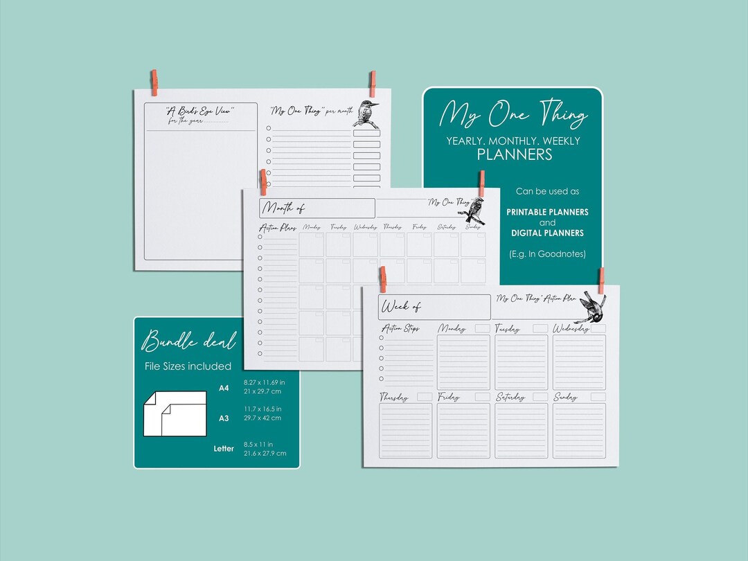 My One Thing. 3 PAGE PLANNER. Year, Month & Week Planners. Printable ...