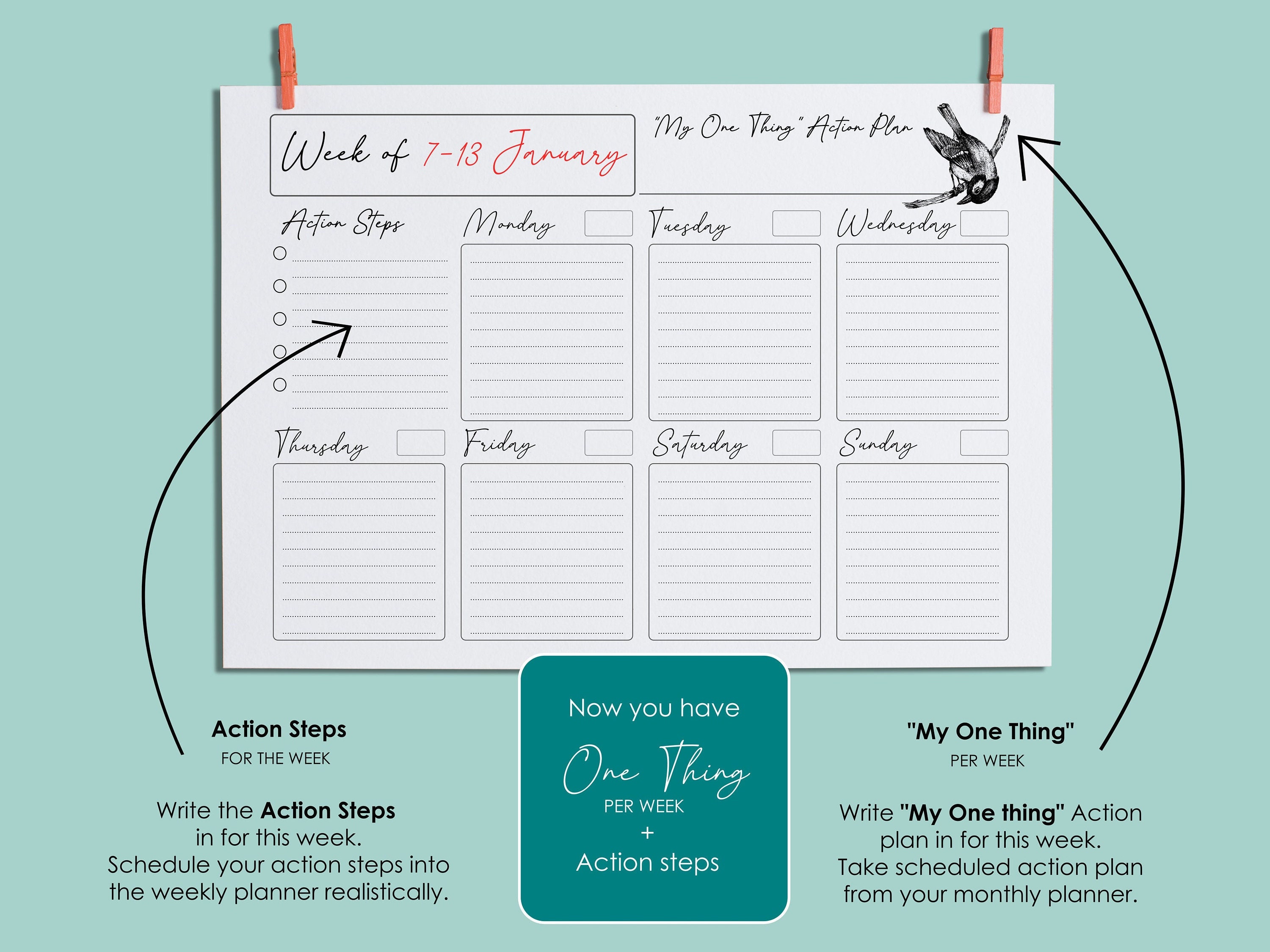 My One Thing. 3 PAGE PLANNER. Year, Month & Week Planners. Printable ...