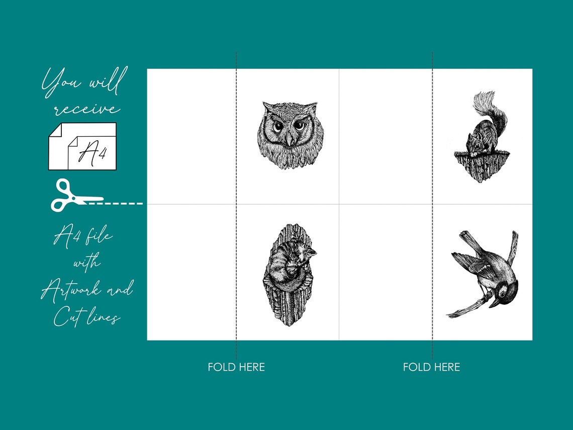 Woodland Creatures Printable Gift Cards With Fox & Rabbit, Squirrel ...