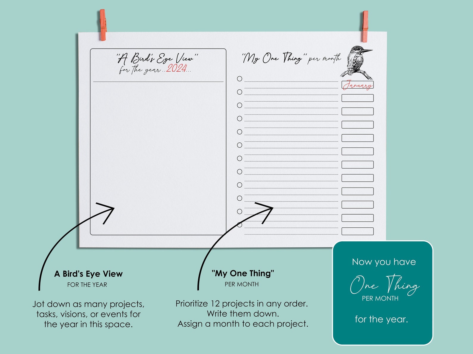 My One Thing. 3 PAGE PLANNER. Year, Month & Week Planners. Printable ...