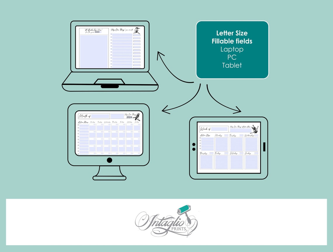 My One Thing. 3 PAGE PLANNER. Year, Month & Week Planners. Printable ...
