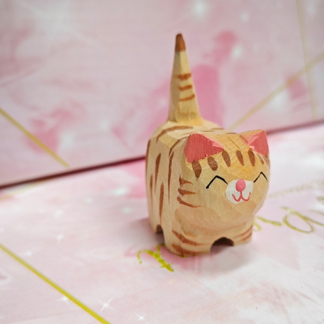 Wooden Orange Cat,wooden Cat Sculpture,cat Figurine,desk Decor,cat ...
