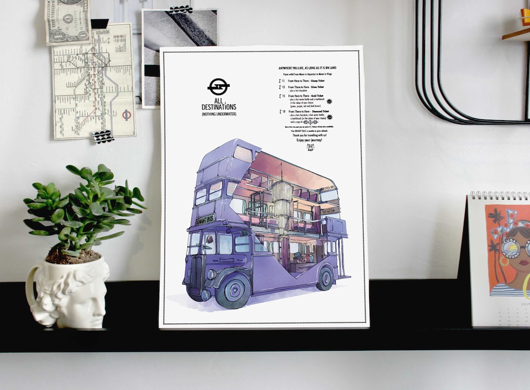 Magic Bus Poster Free Ticket Illustration by Kiko Sánchez - Etsy