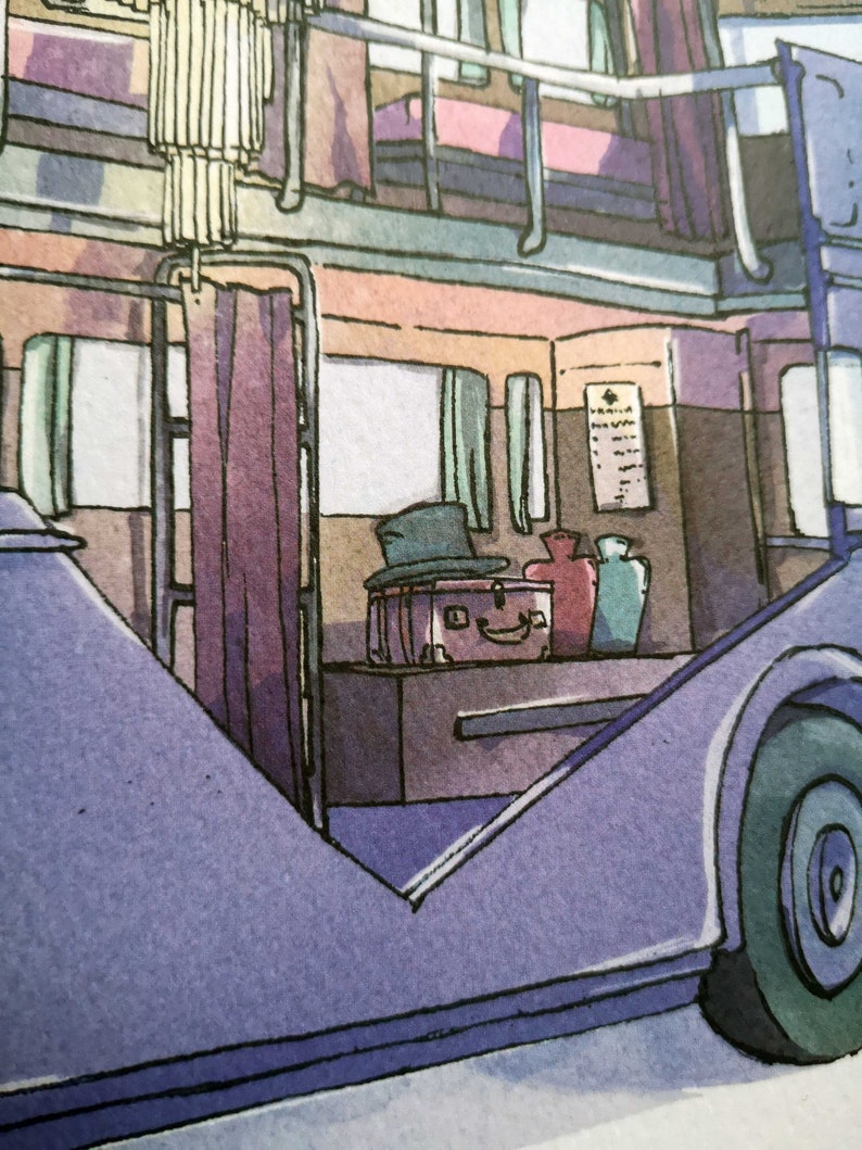 Magic Bus Poster Free Ticket Illustration by Kiko Sánchez - Etsy