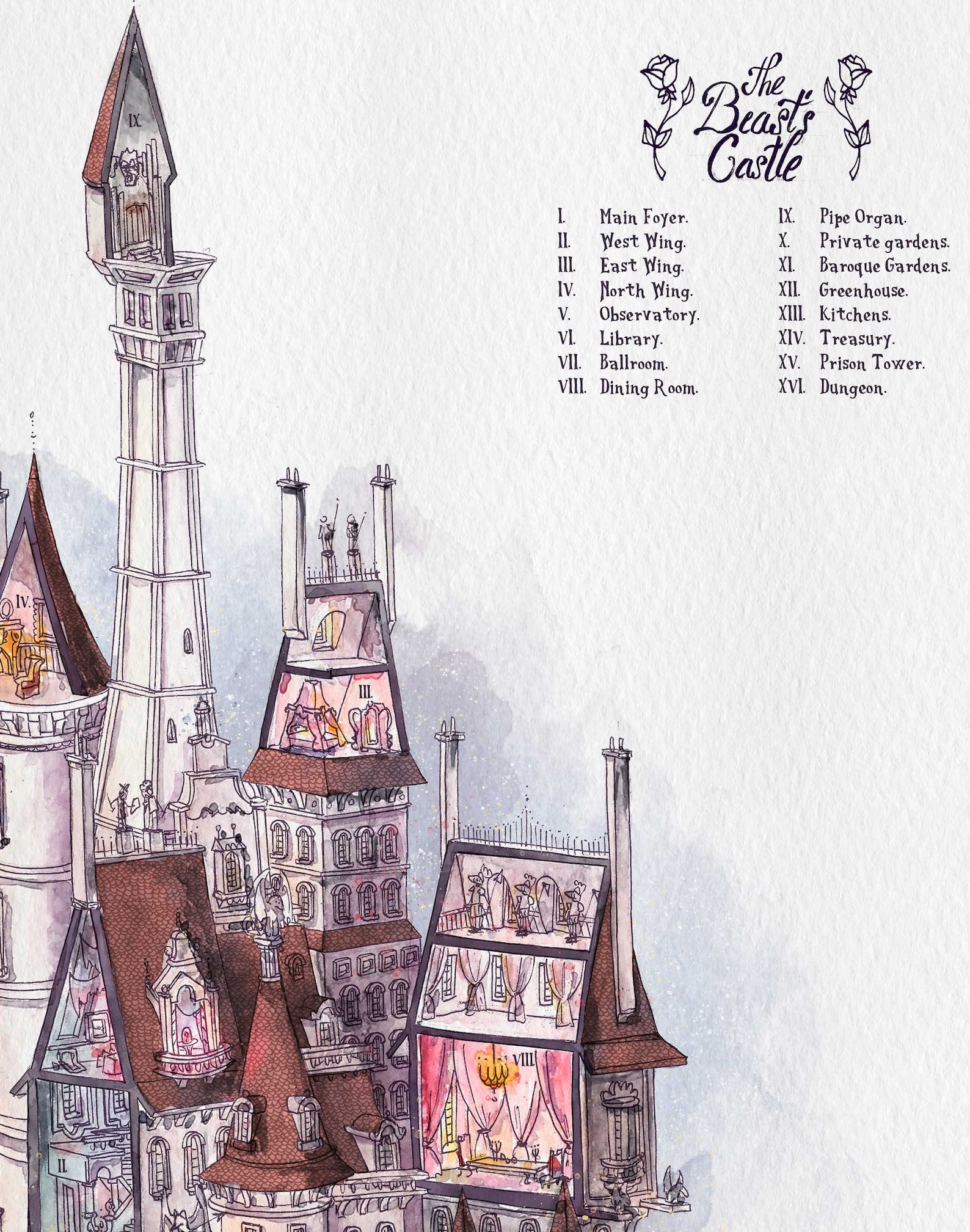 Beast's Castle Map Illustration Beauty and the Beast - Etsy