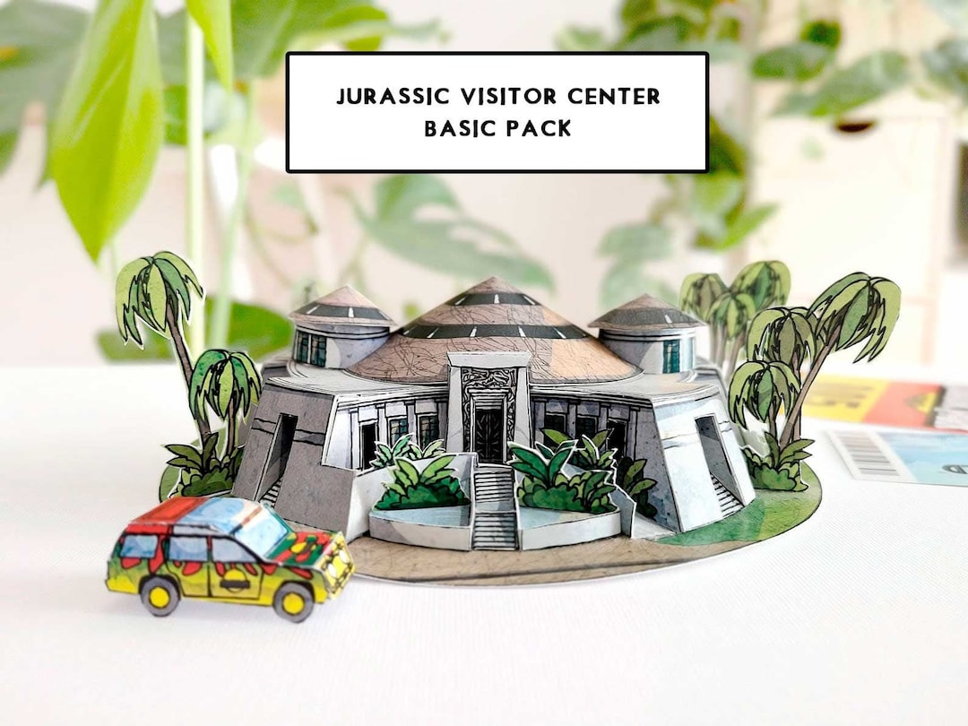 Jurassic Visitor Center Cut-out Paper Model - Vehicles and Dinosaurs ...