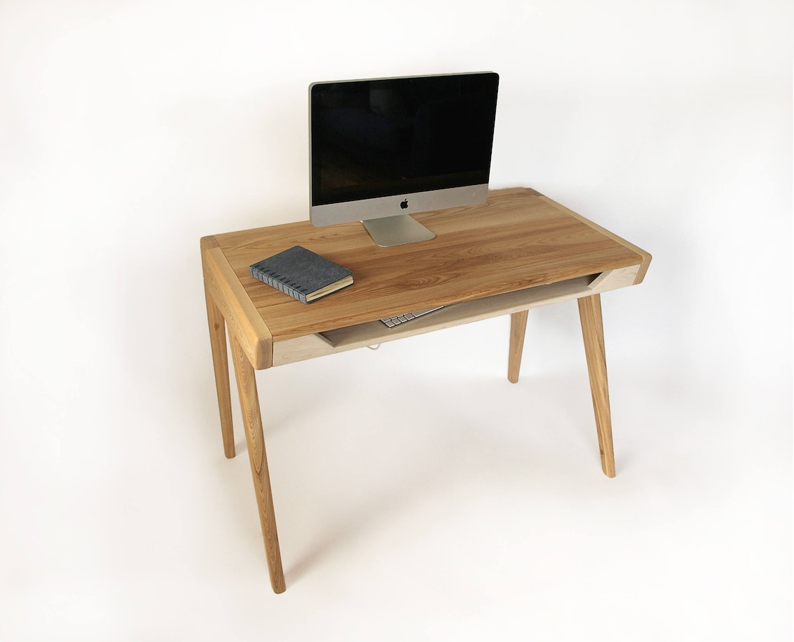 Solid Oak Wood Desk With Keyboard Tray. | Etsy