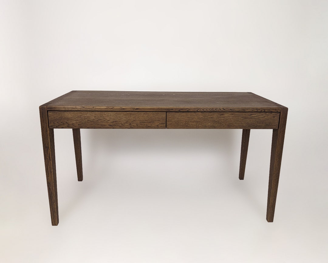 Dark Solid Oak Wood Computer Desk With Drawers - Etsy