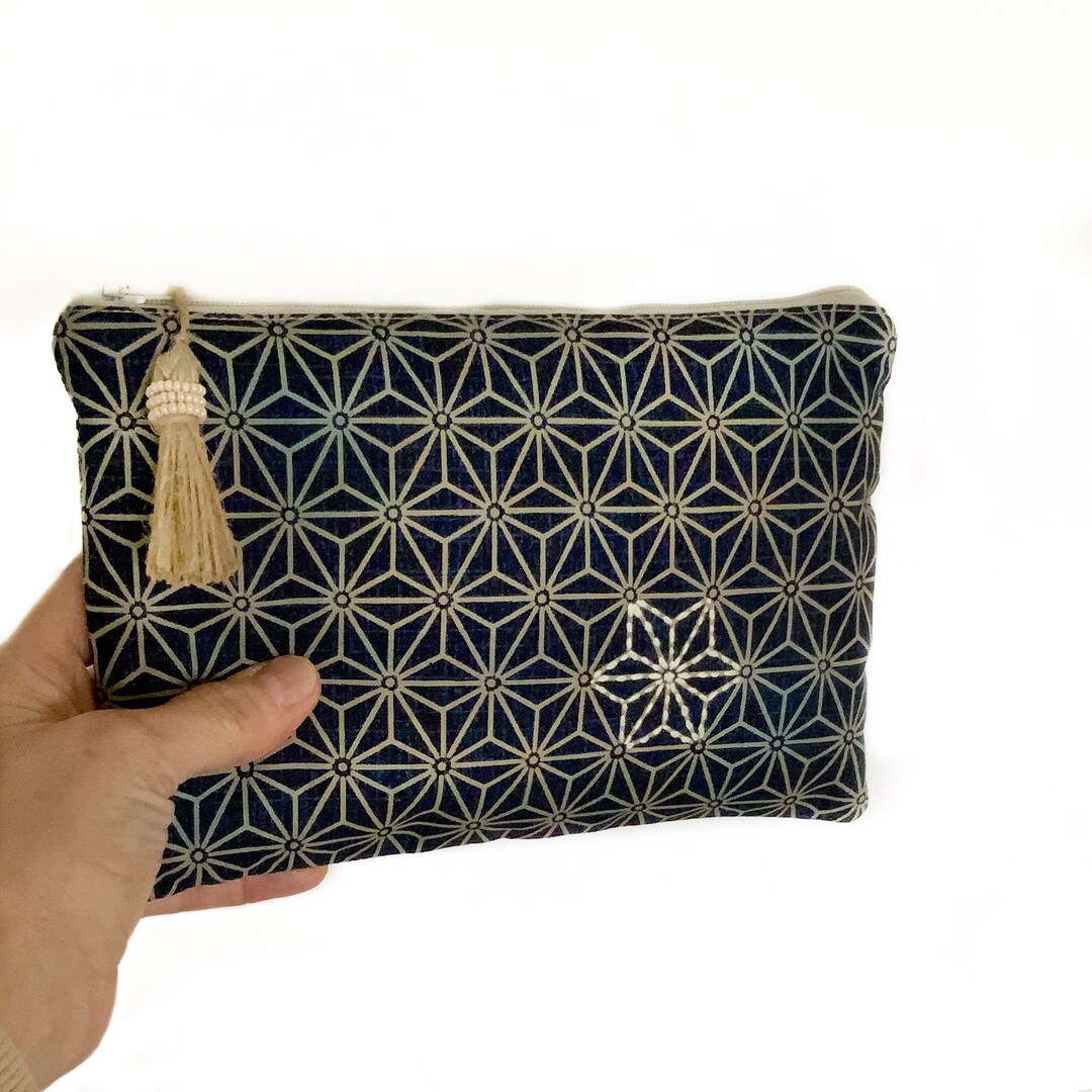 Japanese Indigo Makeup Bag, Hand Embroidered Japanese Cosmetic Bag ...