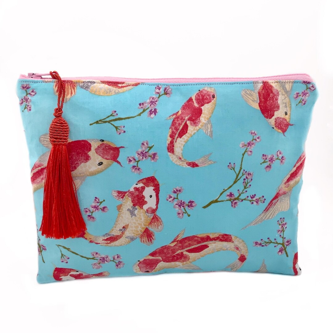 Japanese Koi Fish Makeup Bag | Cherry Blossom Cosmetic Bag | Japandi ...