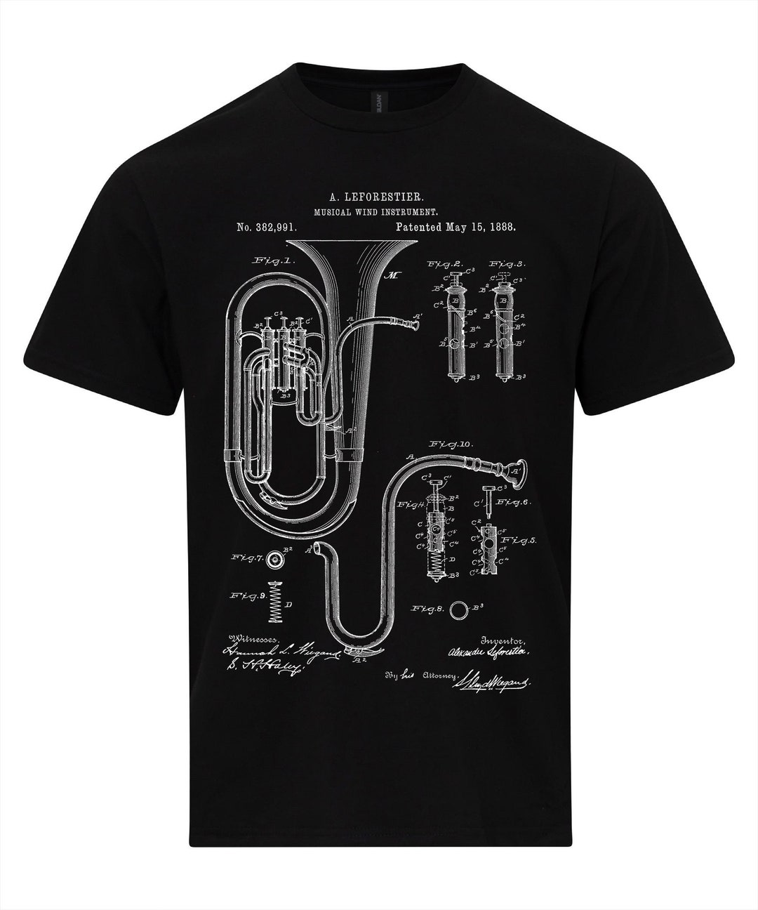 Tuba Patent Technical Drawing T-shirt | Brass Instrument Blueprint Tee ...
