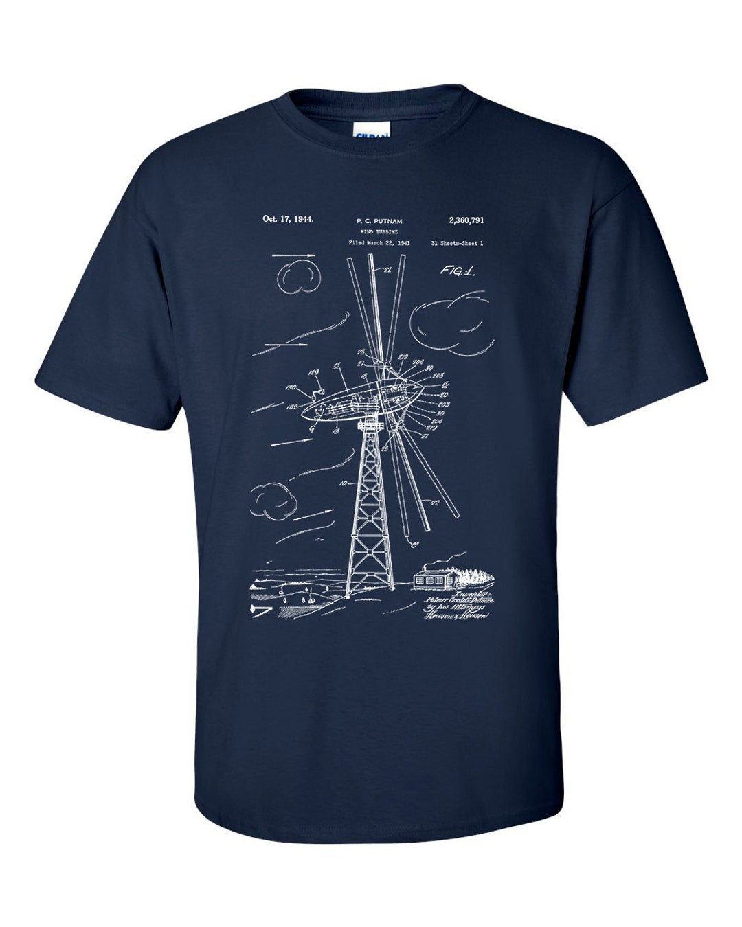 Wind Turbine T-shirt, Patent Blueprint Renewable Energy Shirt - Etsy UK