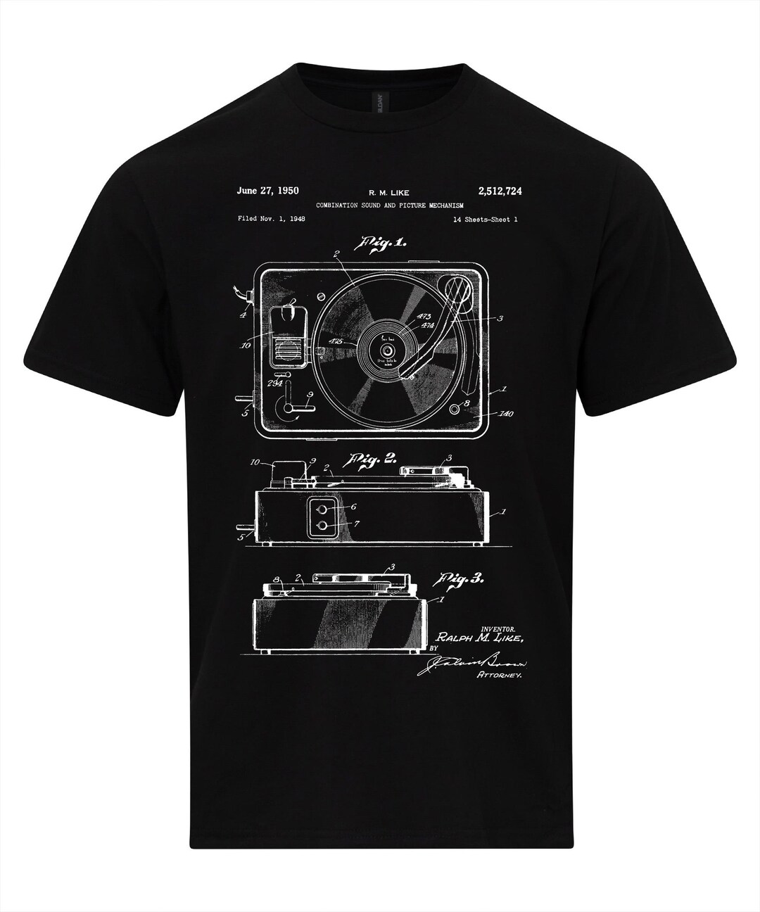 Record Player Patent T-shirt - Turntable Blueprint - Vinyl Record Shirt ...
