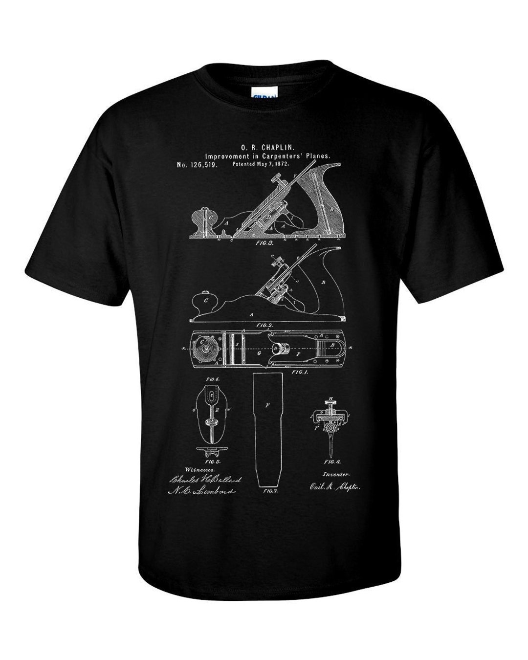 Carpenters Hand Plane Patent Blueprint Chippy Woodworker Gift T-shirt ...