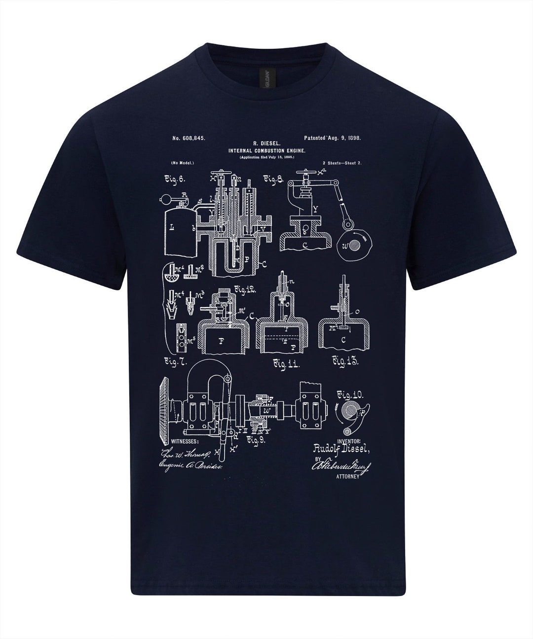 Diesel Engine T-shirt, Rudolf Diesel Patent Tee, Vintage Mechanic Shirt ...