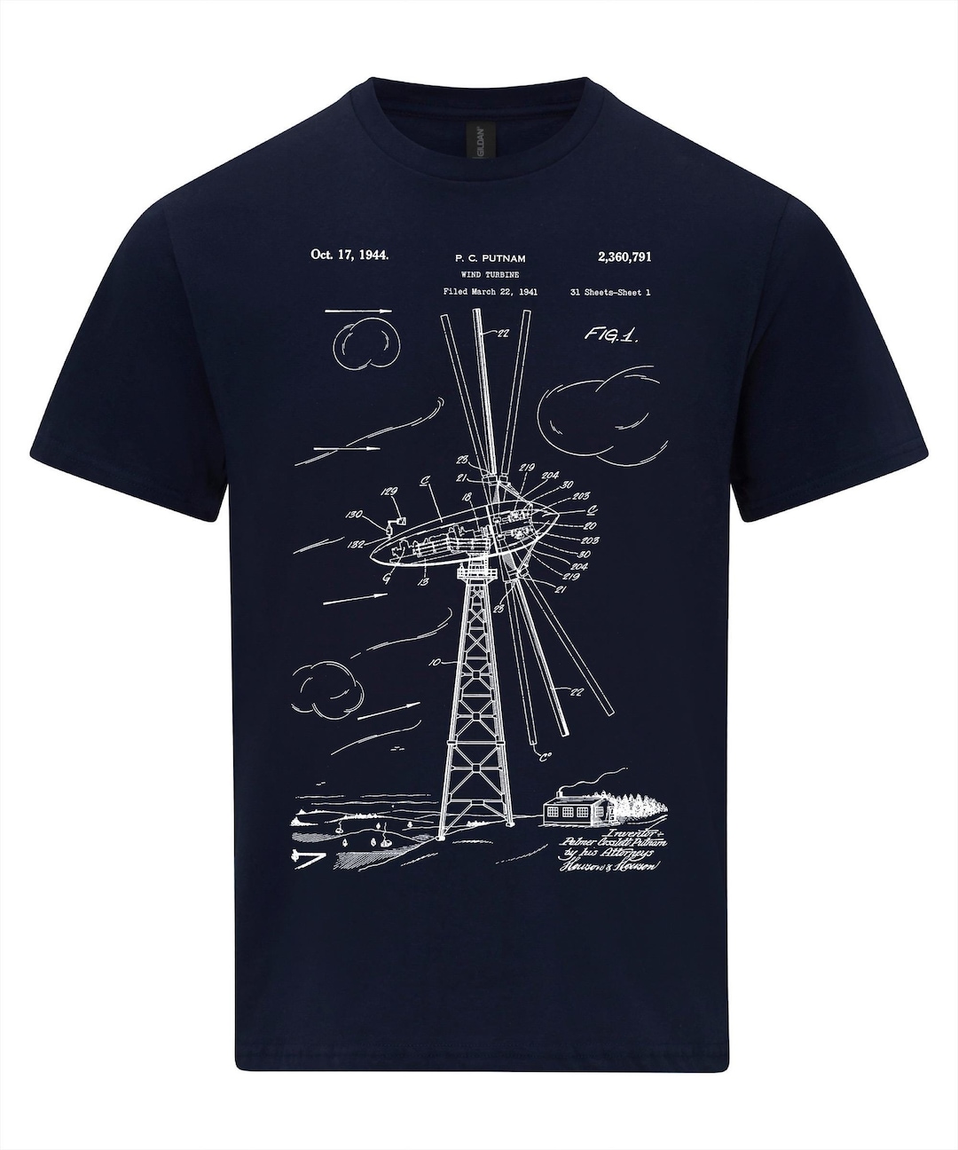 Wind Turbine T-shirt, Patent Blueprint Tee, Renewable Energy Design ...