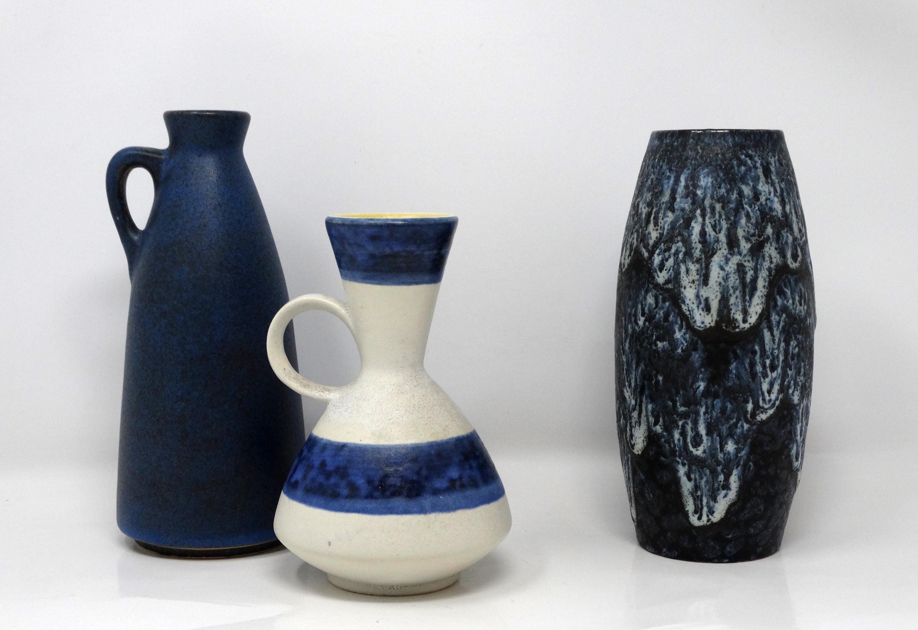 Scheurich Vintage Mid Century Blue, Baby Blue, White & Black Fat Lava ...
