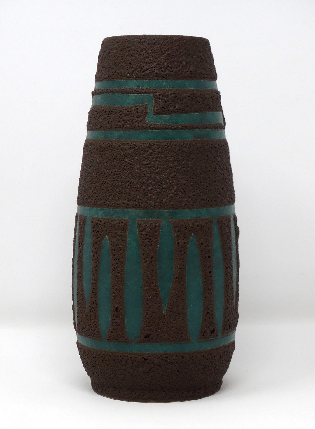 Stein Vintage Mid Century Pebble Brown & Green Incised West German Vase ...