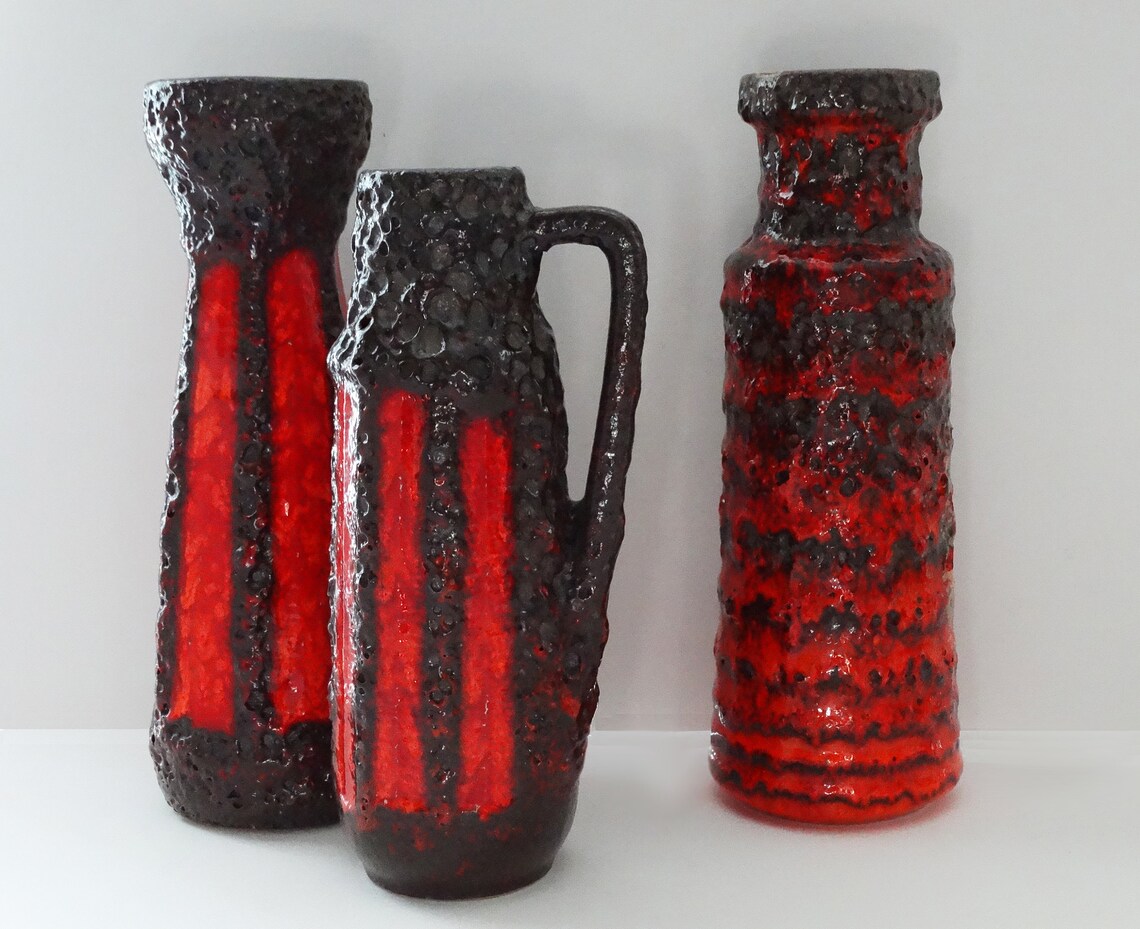 Scheurich Mid Century Red Orange & Brown Fat Lava West German | Etsy